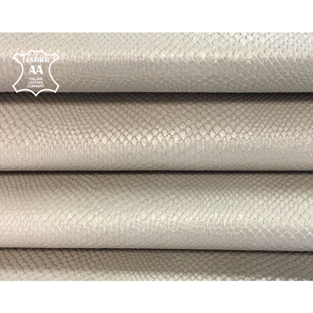 Beige PERLAMUTER SNAKE Print Genuine Leather Pieces With Cloth on Back ...