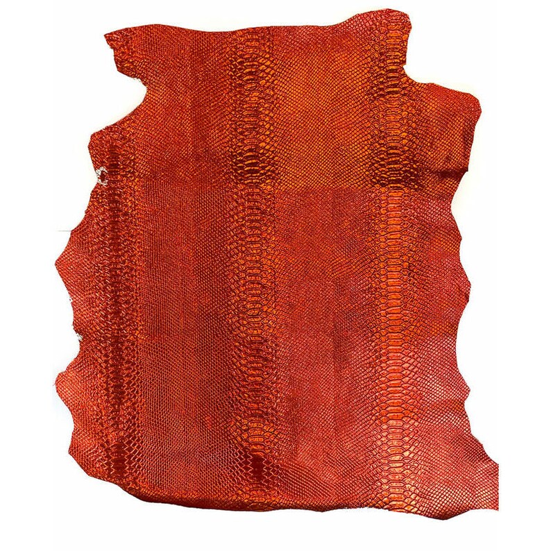 Dark Orange Leather Hides With Snake Print // Real Animal | Etsy