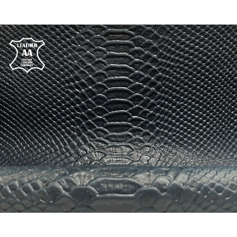 Dark Blue Leather Hides With Snake Print // Real Animal - Etsy