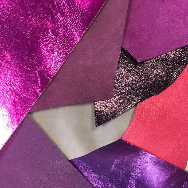 PURPLE Leather Scraps Genuine Pink and Violet Sheep Craft | Etsy