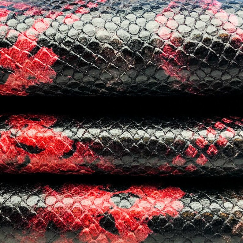 Classic Red Snake Print Leather Pieces / Genuine Lambskin | Etsy