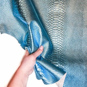 Light Blue Leather Hides With Snake Print // Real Animal Leather ...