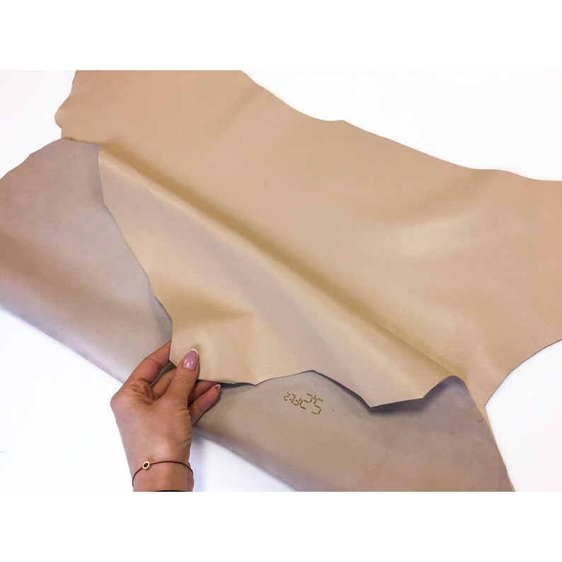 BEIGE Leather Fabric Genuine Beige Leather Material Tanned | Etsy