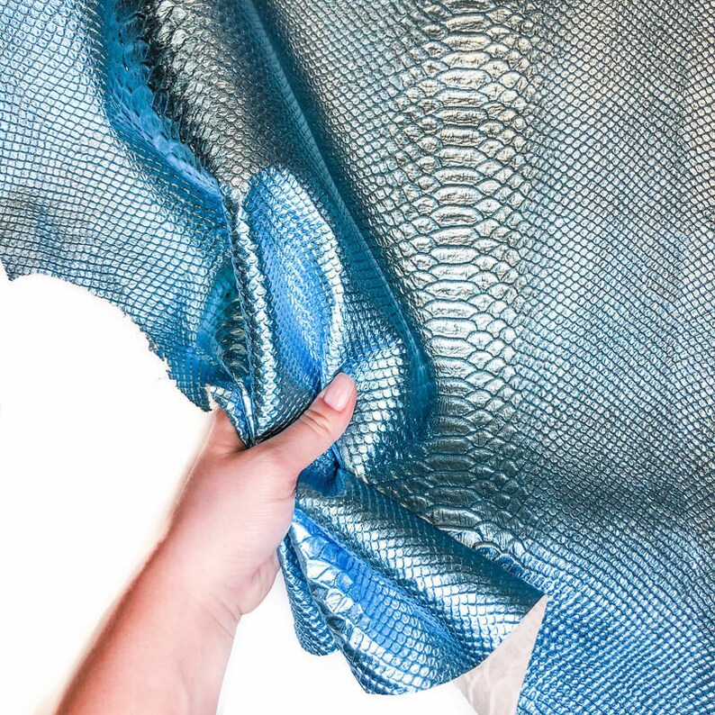 Light Blue Leather Hides With Snake Print // Real Animal - Etsy