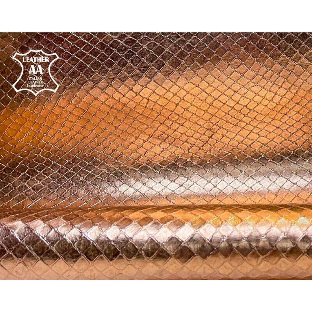Rose Gold Snake Print Leather// Genuine Lambskin// Textured Metallic ...