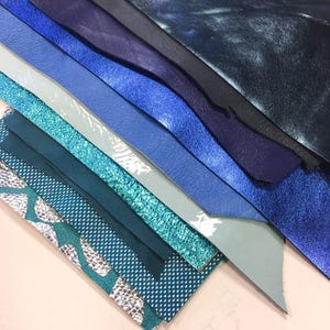 BLUE Leather Scraps Real Soft Sheepskin Pieces for Crafts Blue Leather ...