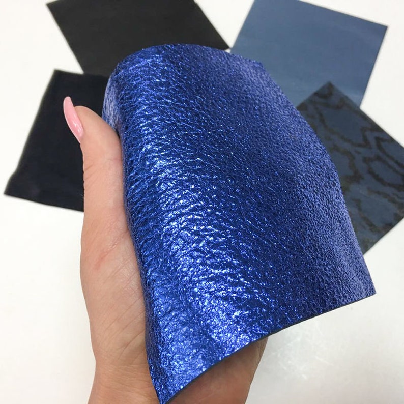 BLUE SNAKE Leather Scraps Dark Suede Blue Metallic Sheet 5x5 - Etsy