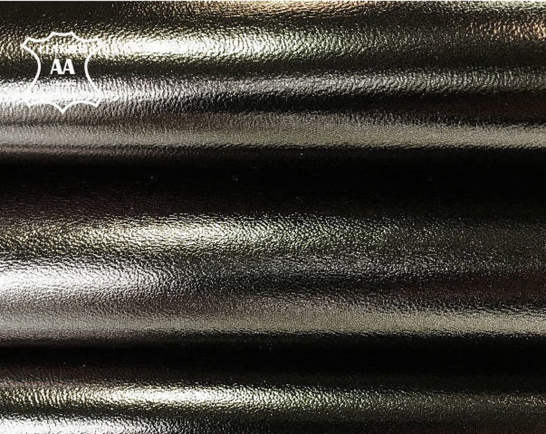 Dark SILVER Leather// Real Lambskin Metallic Hide //shiny Silver ...