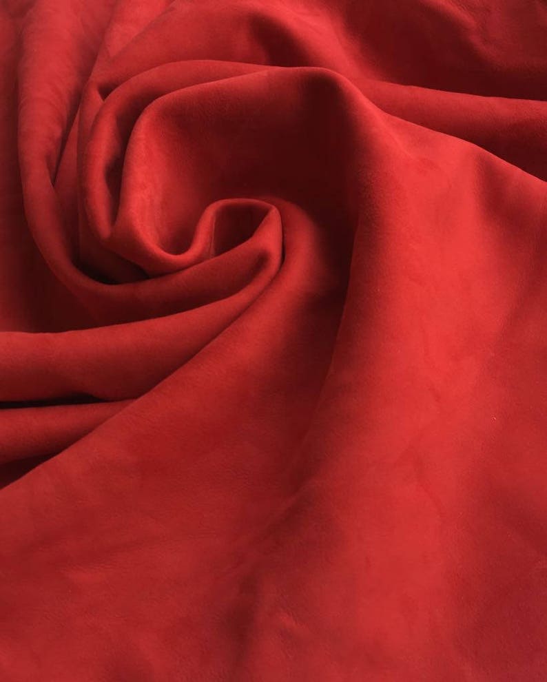 Red Suede Fabric // Real Animal Leather // Soft Velour | Etsy