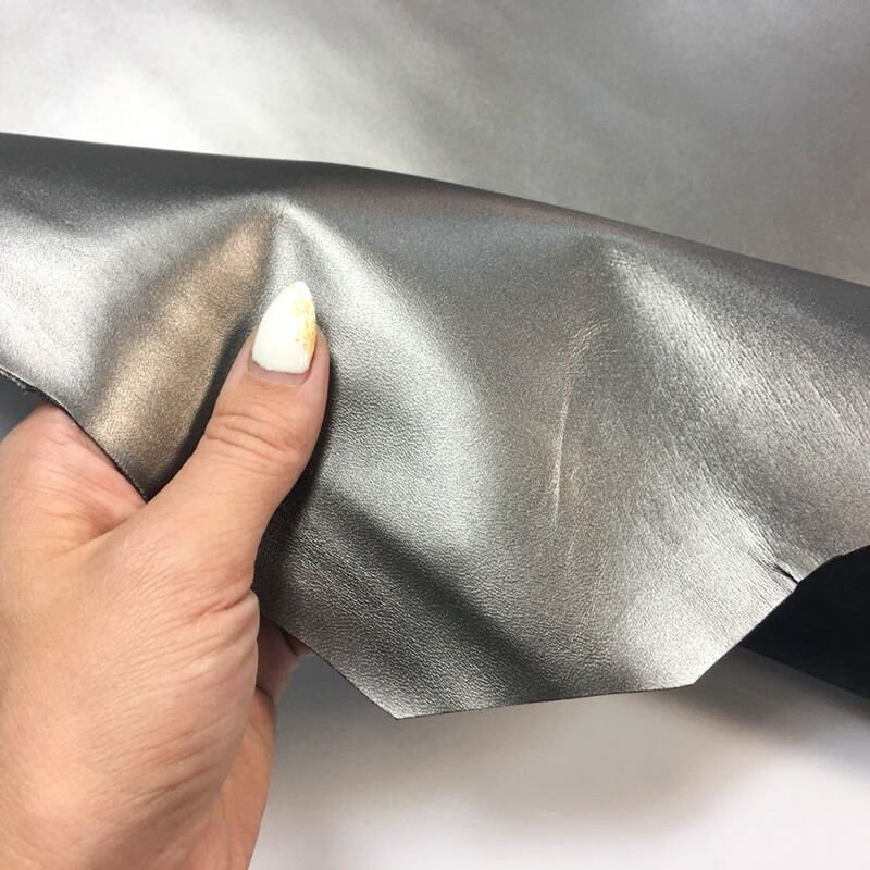 Silver leather fabric shiny metallic skin real leather DARK | Etsy