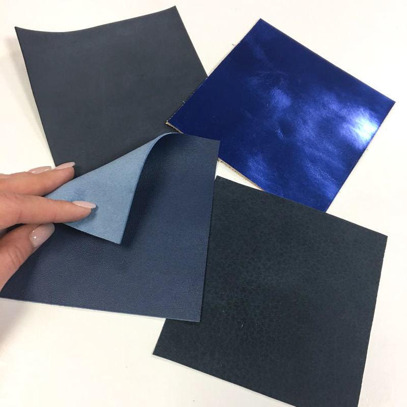 NAVY BLUE Lambskin Sheet Set of Navy Blue Leather Scraps Blue Metallic ...