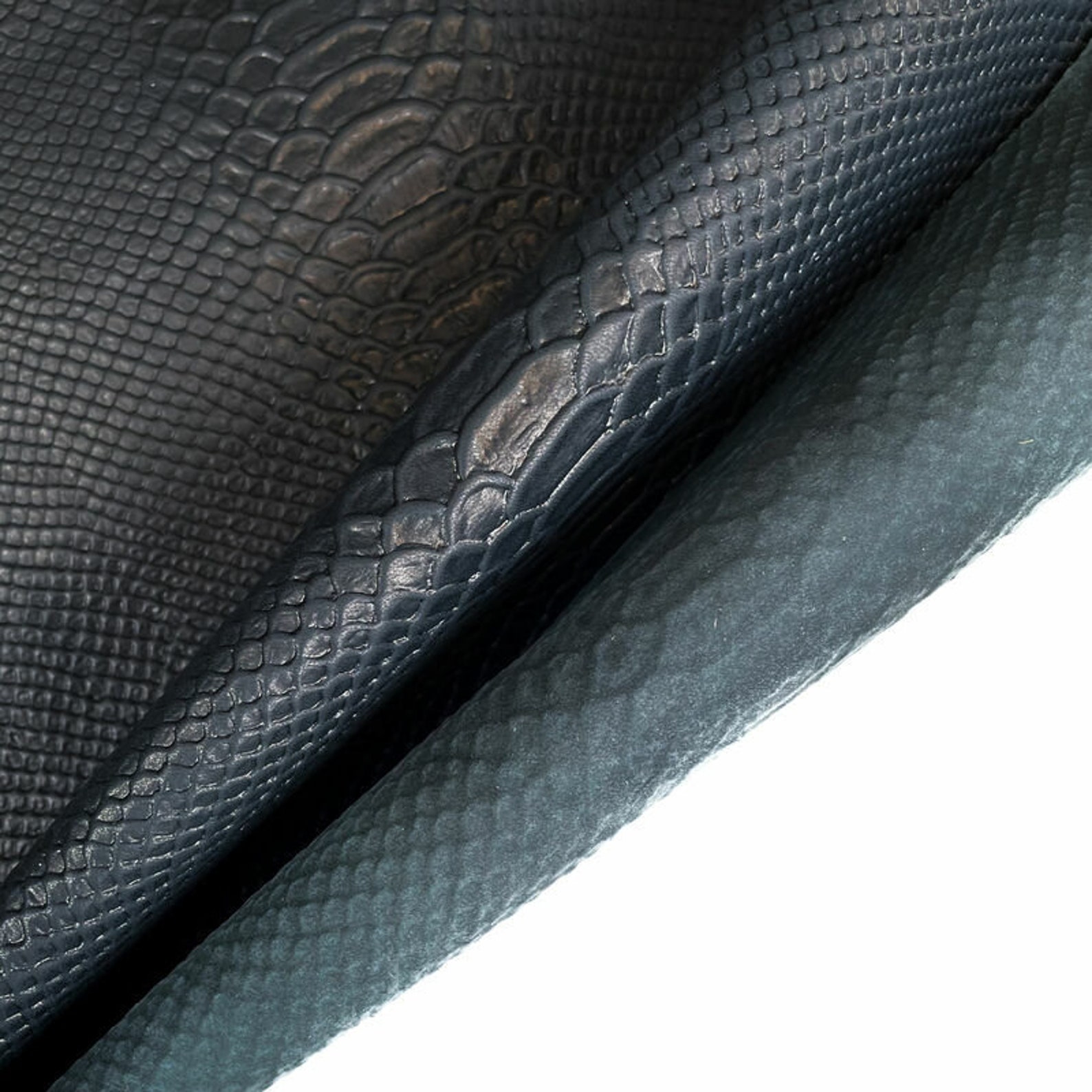 Dark Blue Leather Hides With Snake Print // Real Animal | Etsy