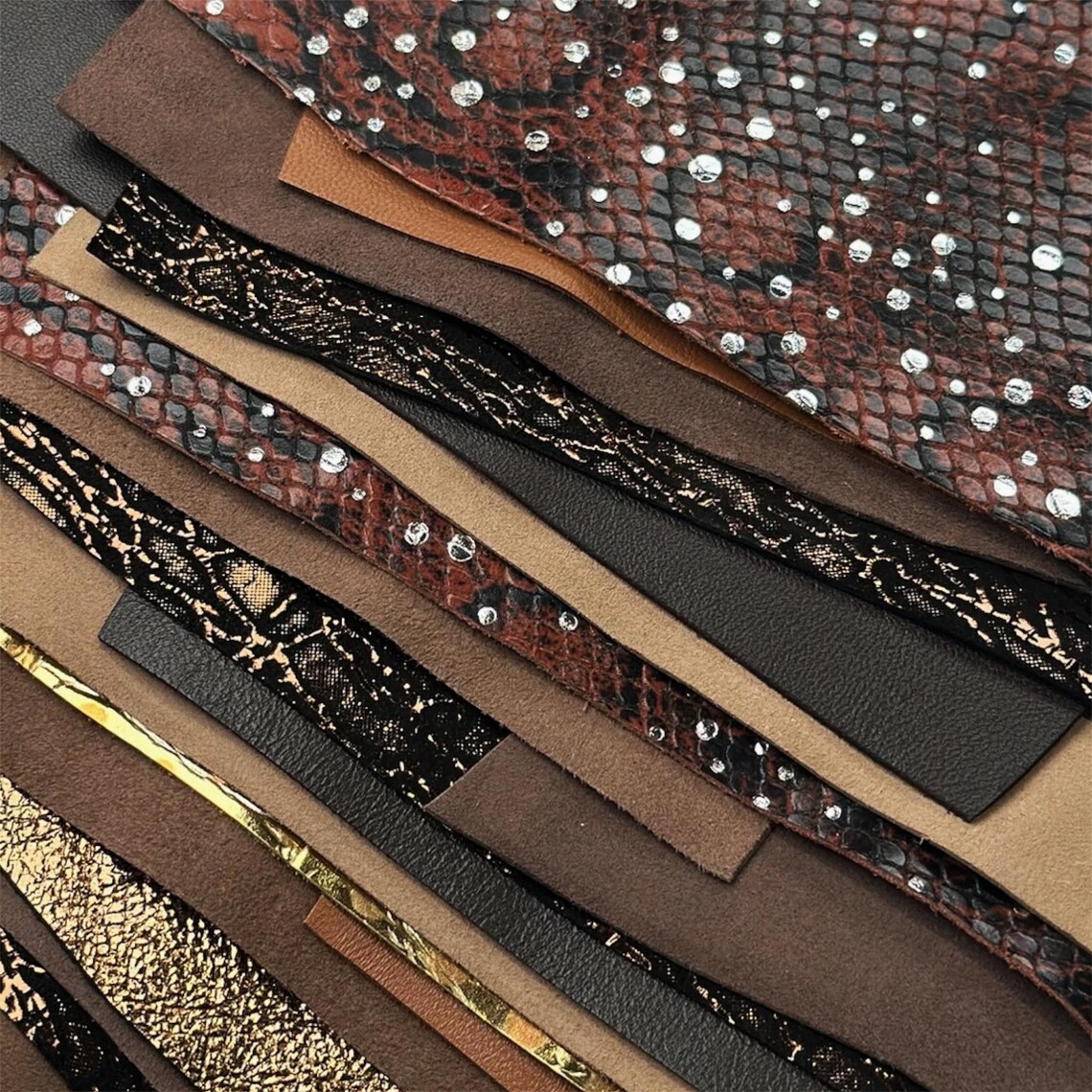 Brown Shades, Gold, Light Beige Limited Real Leather Scrap MIX Textured ...