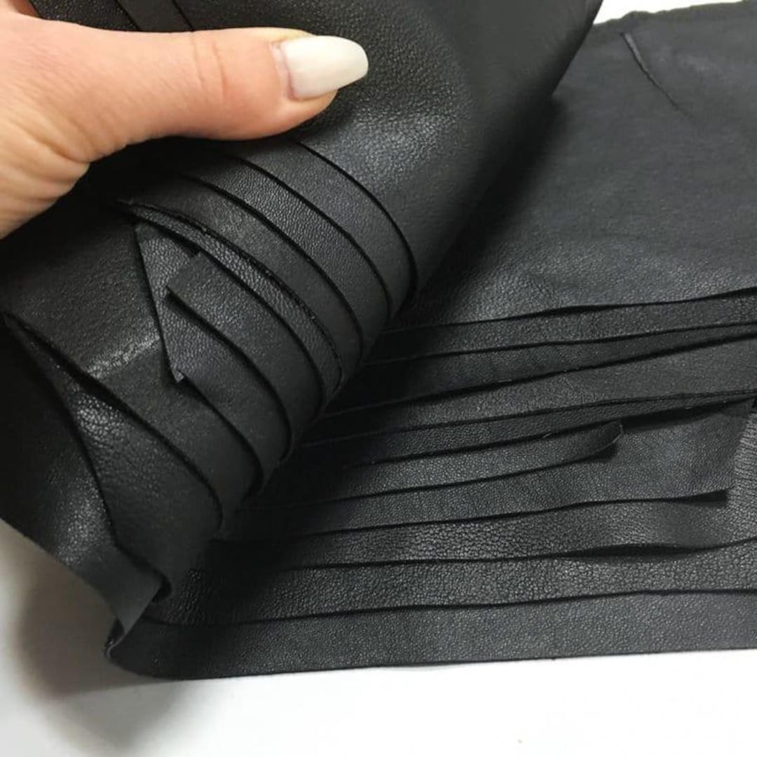 BLACK STRETCH Leather Mix Genuine Leather off Cuts Elastic Leather DIY ...