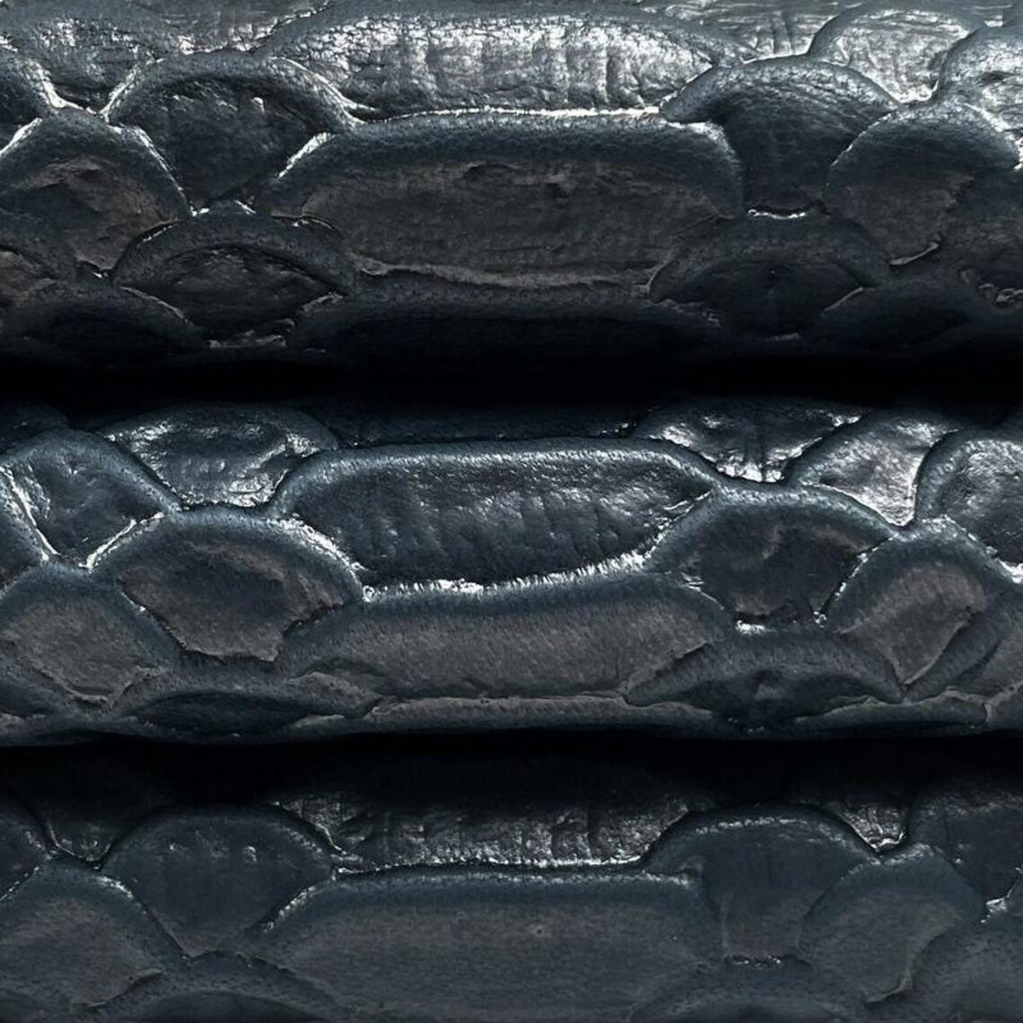 Dark Blue Leather Hides With Snake Print // Real Animal Leather // 4 ...