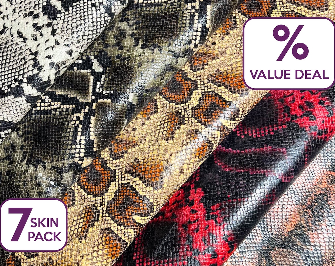 Realistic SNAKE Print Real Lambskin Leather With Embossed Scales ...