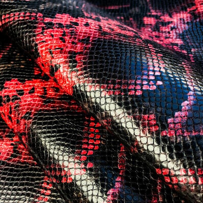 Red Snake Print Lambskin Pieces 5, 6 Sqft Hides Real Animal Leather ...