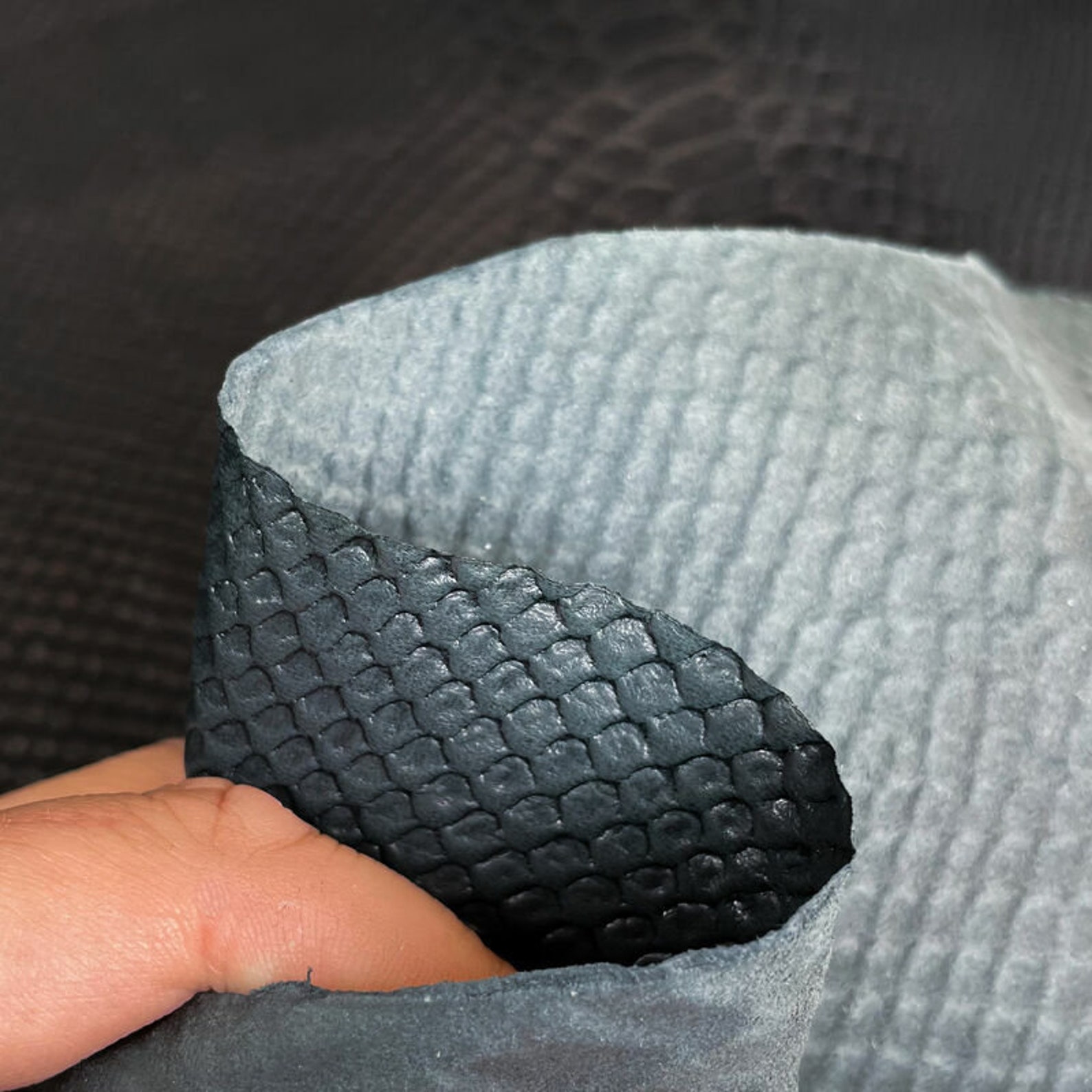 Dark Blue Leather Hides With Snake Print // Real Animal - Etsy