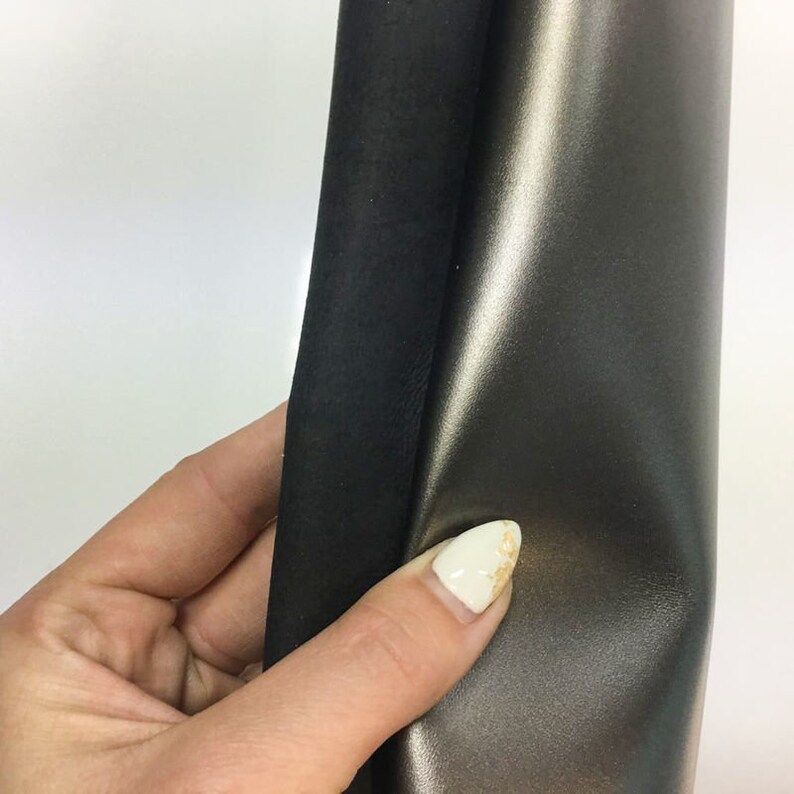 Silver Leather Fabric Shiny Metallic Skin Real Leather DARK - Etsy