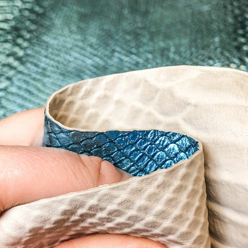 Light Blue Leather Hides With Snake Print // Real Animal | Etsy