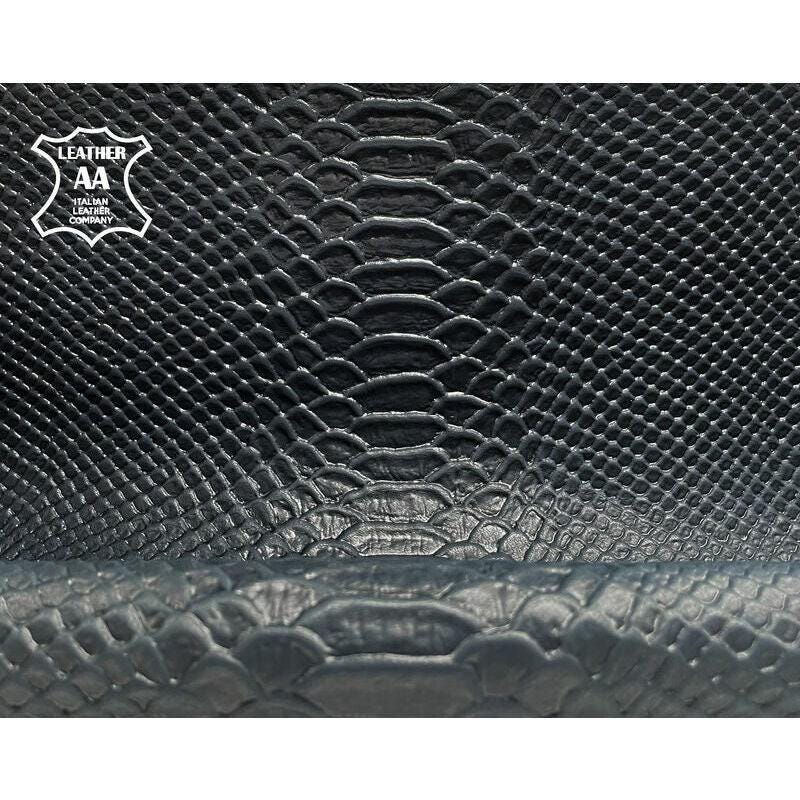 Dark Blue Leather Hides With Snake Print // Real Animal Leather // 4 ...