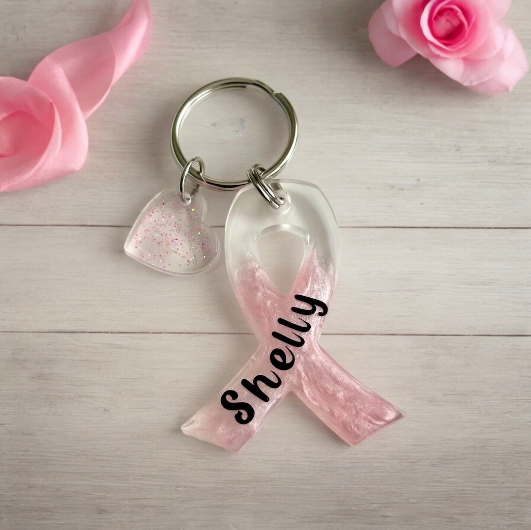 Personalized Breast Cancer Awareness Keychain, Name Keychain, Survivor ...