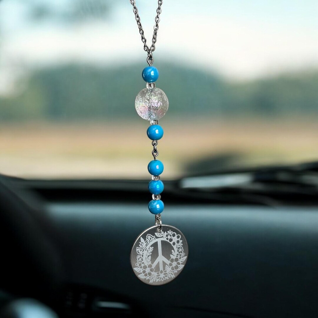Floral Peace Sign Rear View Mirror Charms, Peace Sign Mirror Charms ...