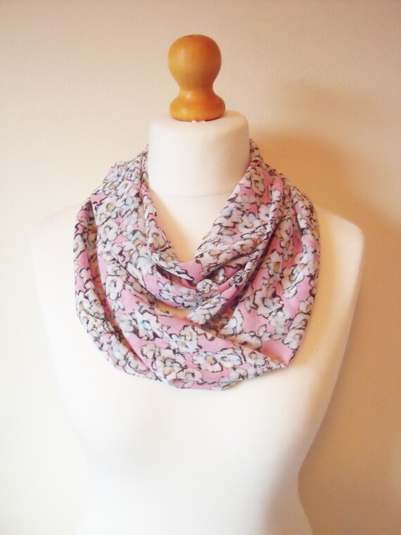 Chiffon Scarf in Gorgeous Pink or Peach Floral Design Infinity or Straight Stunning Handmade Gift for Her Lightweight Bright Spring Summer Etsy Ireland