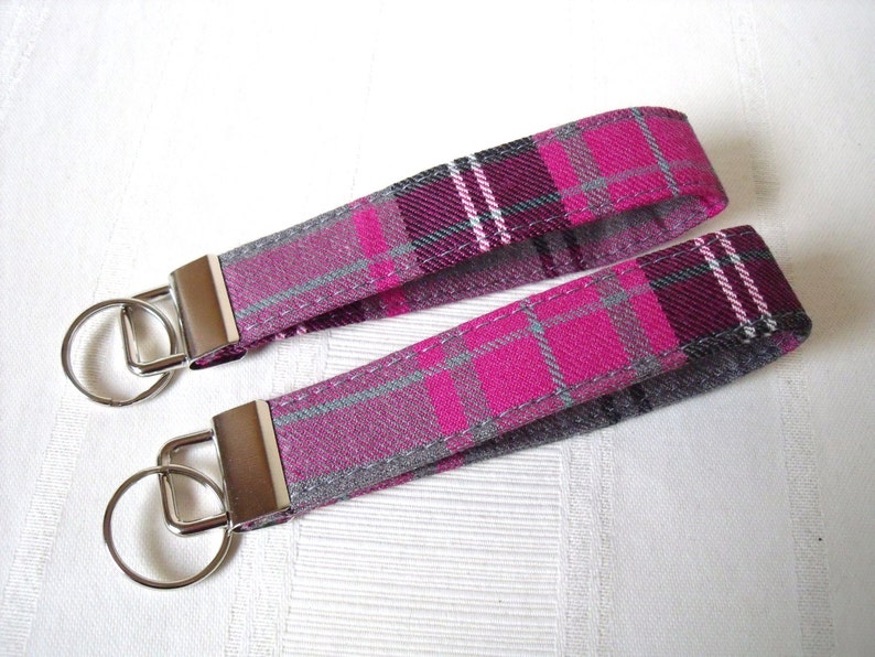TARTAN Key Fob / Wrist Strap Key Ring in Pink Grey & Black - Etsy