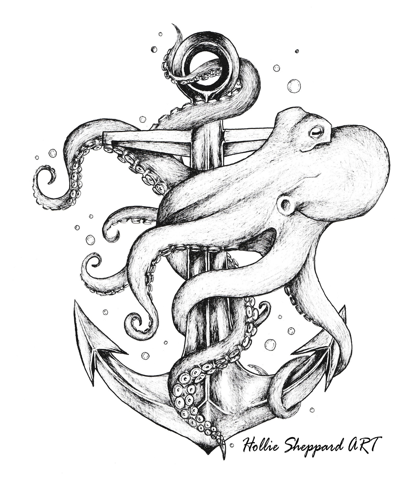 Octopus Original Artwork Pen and Ink Drawing Nautical - Etsy