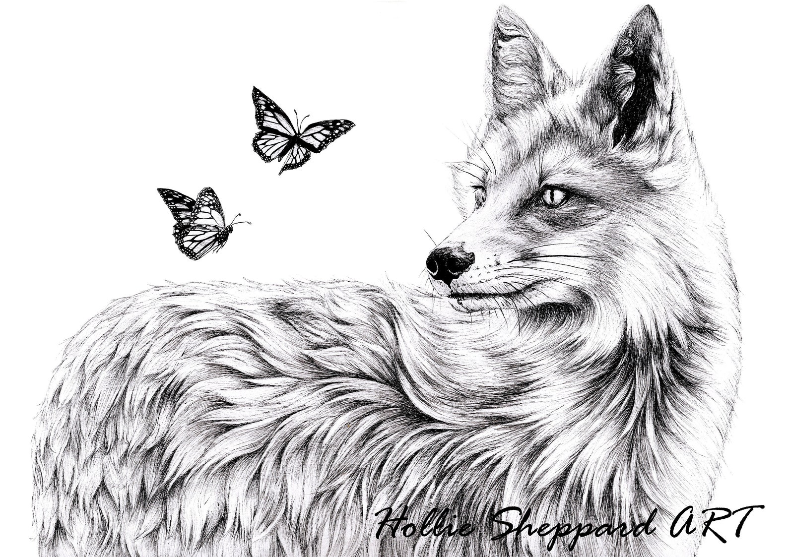 Fox Hand Embellished Art Print White Fox and Butterflies - Etsy