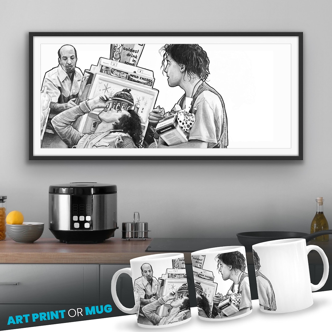 Encino Man No Wheezing the Juice Scene Pencil Drawing Fine Art Print ...