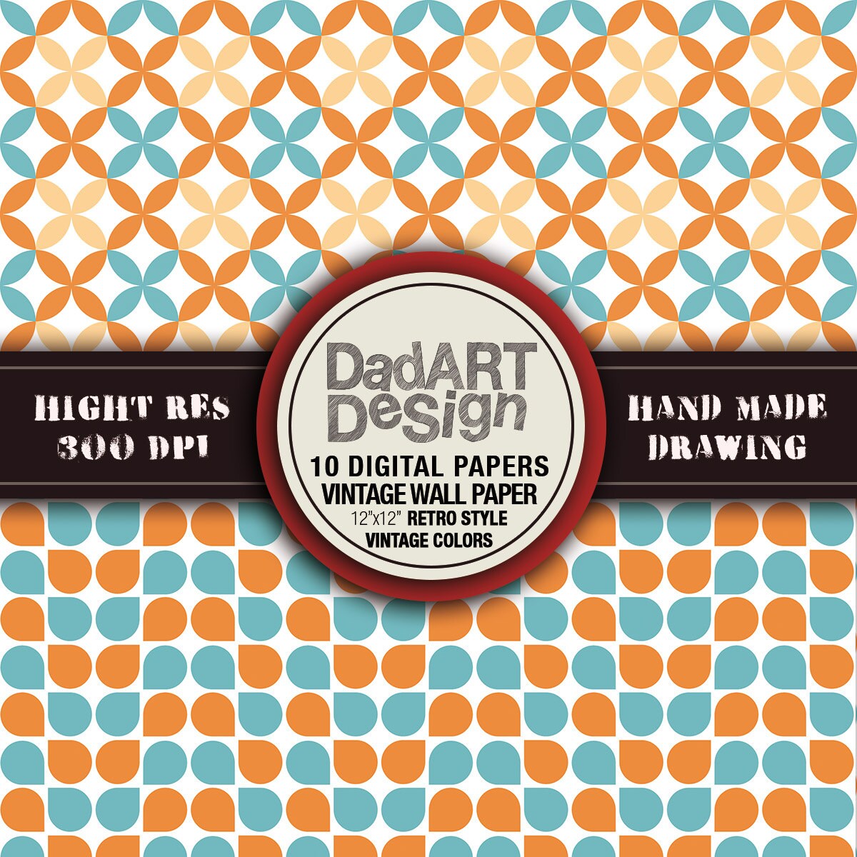 Vintage Wall Paper Retro Style Digital Papers - Seamless Pattern - 10 ...