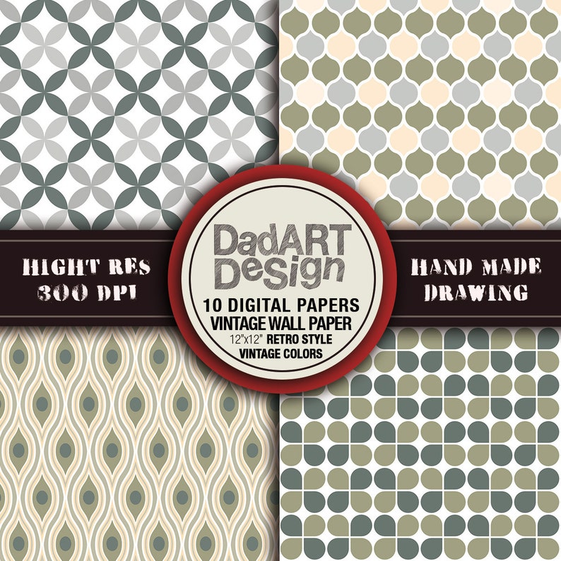 Vintage Wall Paper Retro Style Digital Papers - Seamless Pattern - 10 ...