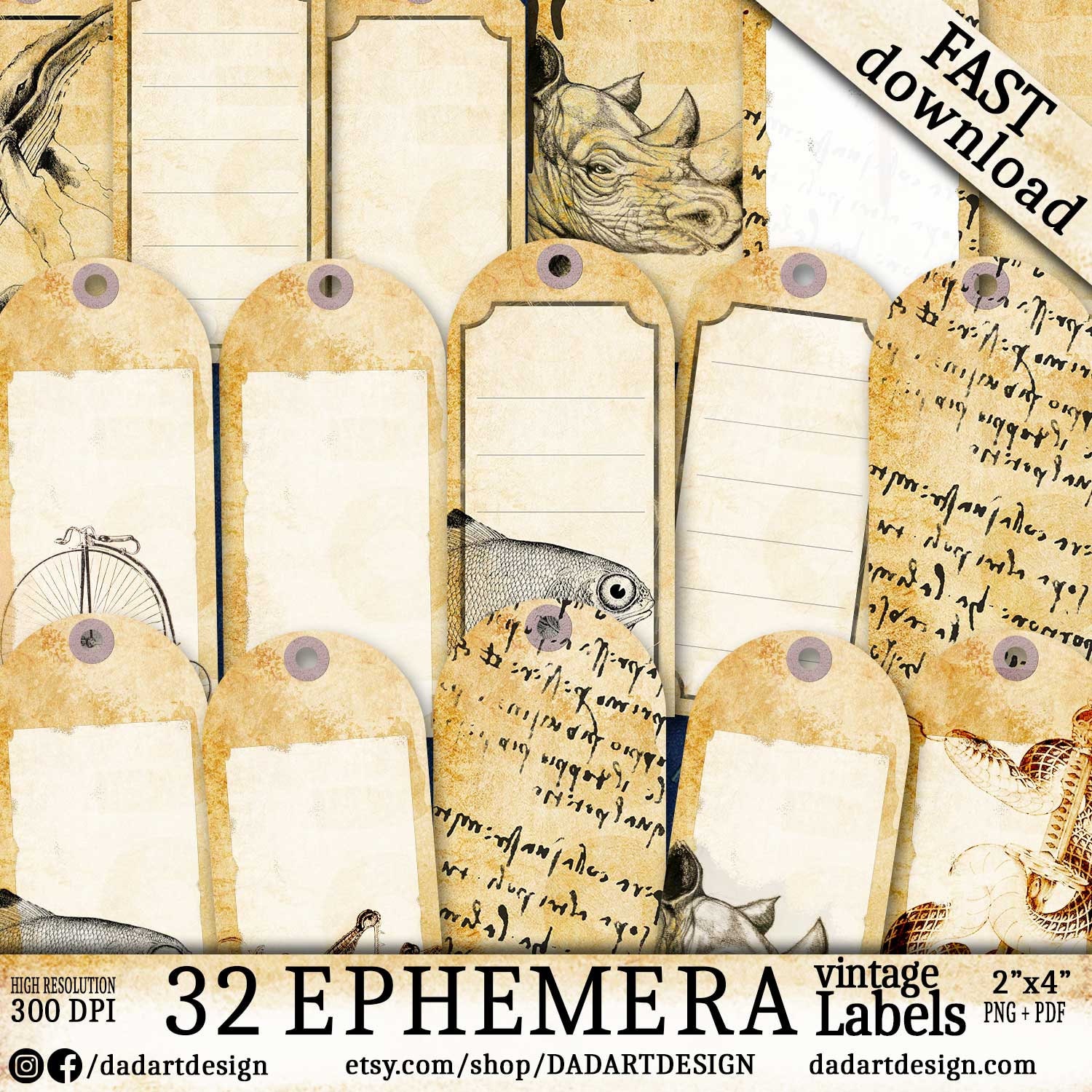 32 Ephemera Vintage Labels Scrapbooking, Crafting, Decoupage Printables ...