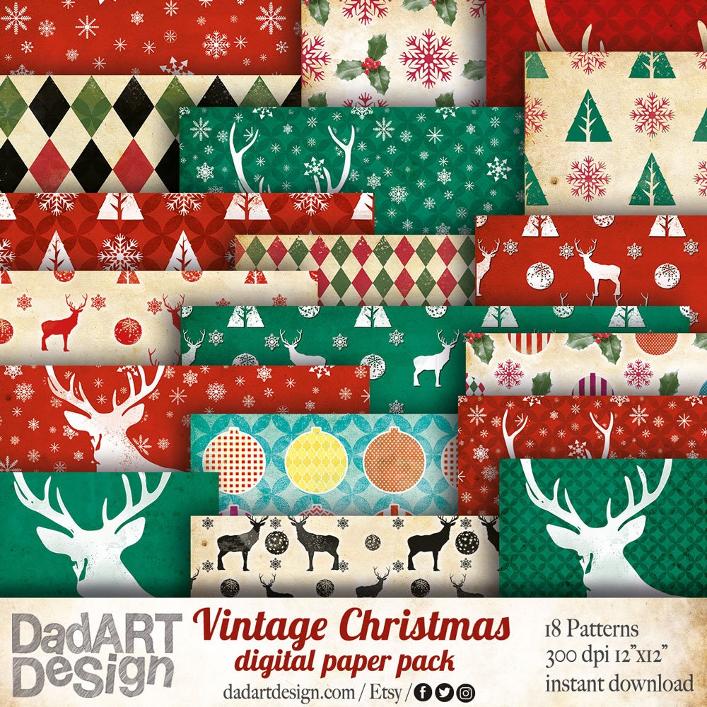 Vintage Christmas Patterns Digital Paper Pack - Etsy