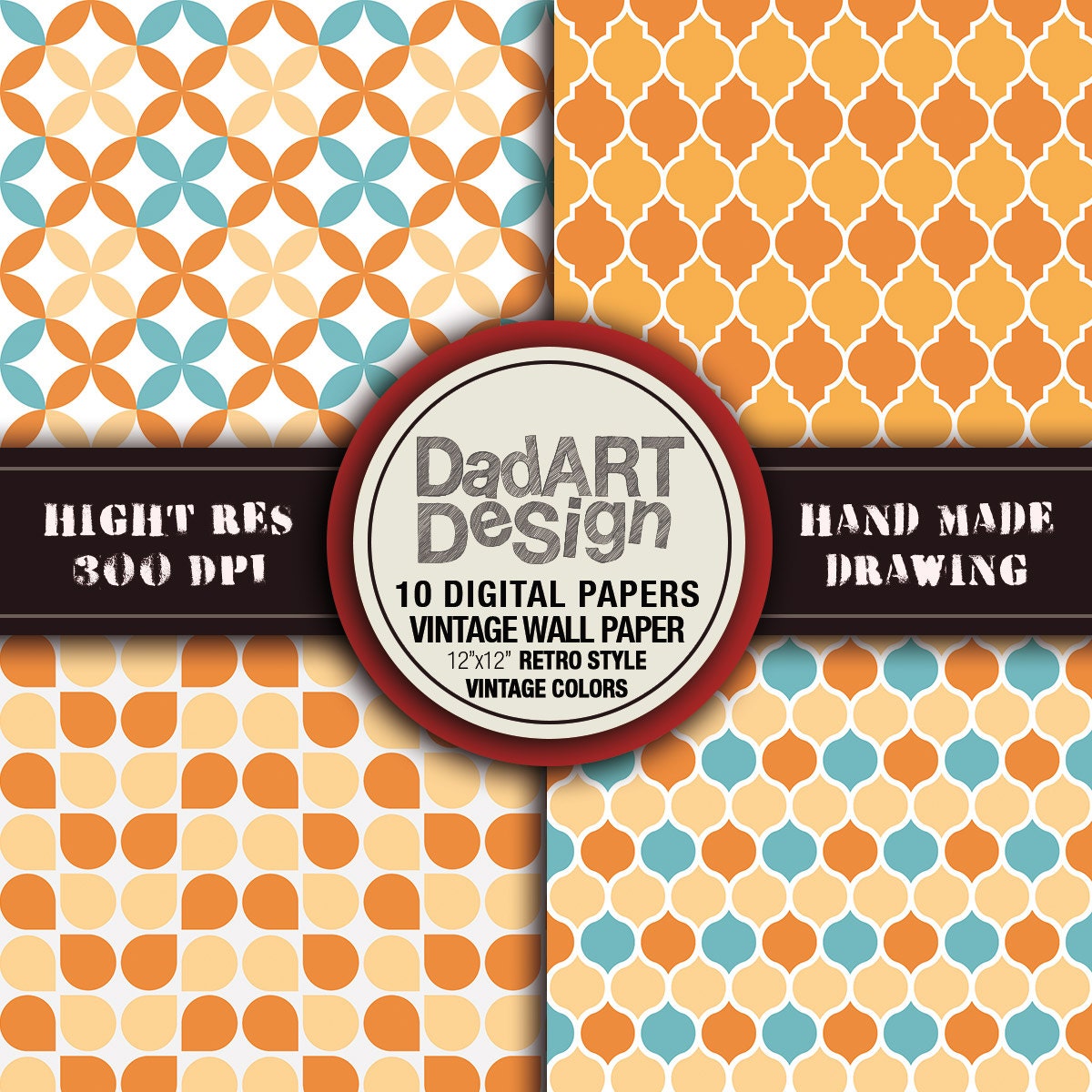 Vintage Wall Paper Retro Style Digital Papers - Seamless Pattern - 10 ...
