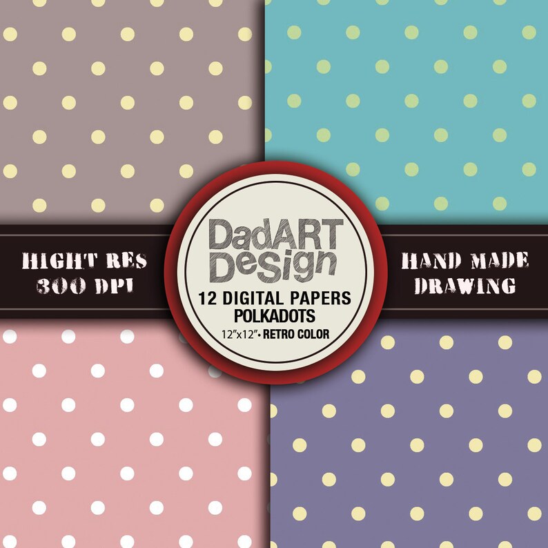 12 Retro Polkadots Pattern V2, Digital Paper - Wallpaper - - Etsy