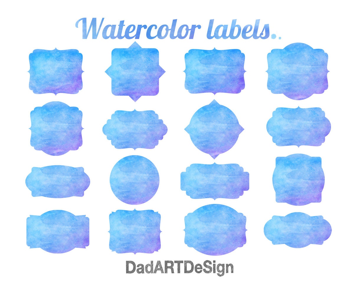 Blue Watercolor Labels, Hand Drawn, 16 PNG Hi Res Files Ready to Use - Etsy