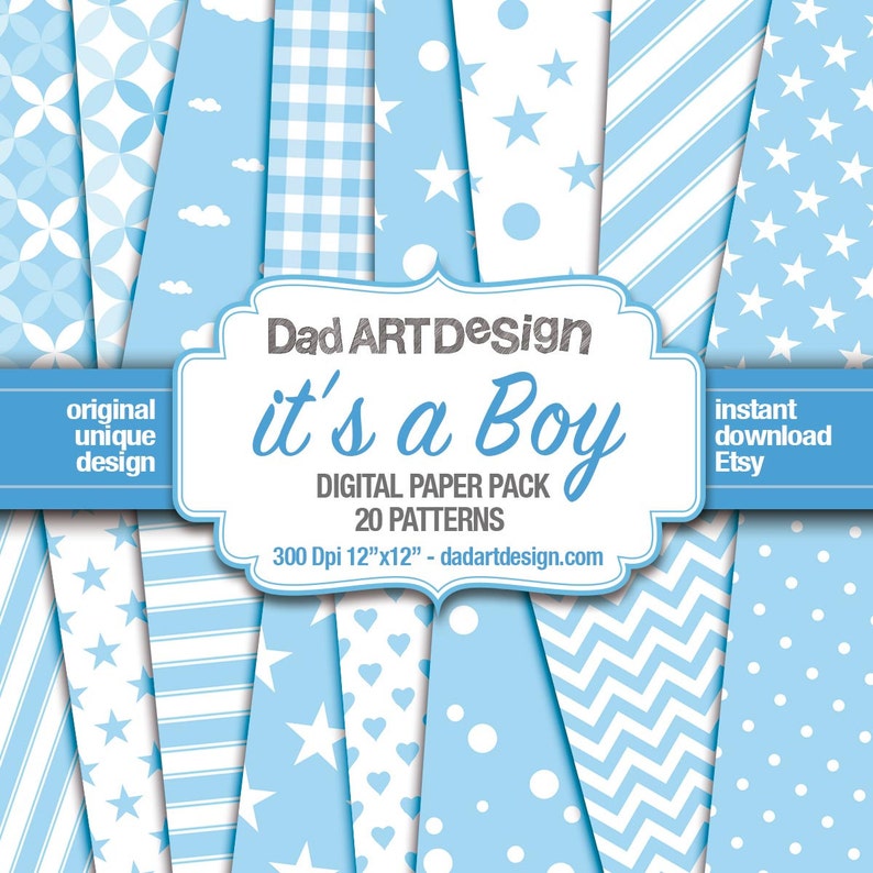 It's a Boy - Baby Shower 18 Patterns Digital Paper Pack - Etsy