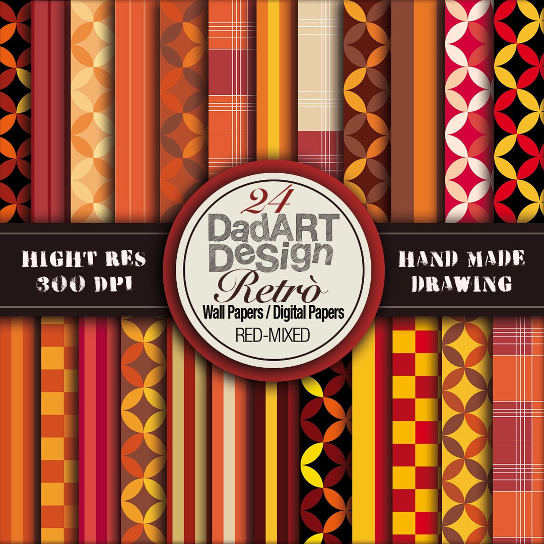 24 Retro Red Pattern, Seamless, Digital Paper - Wallpaper - - Etsy