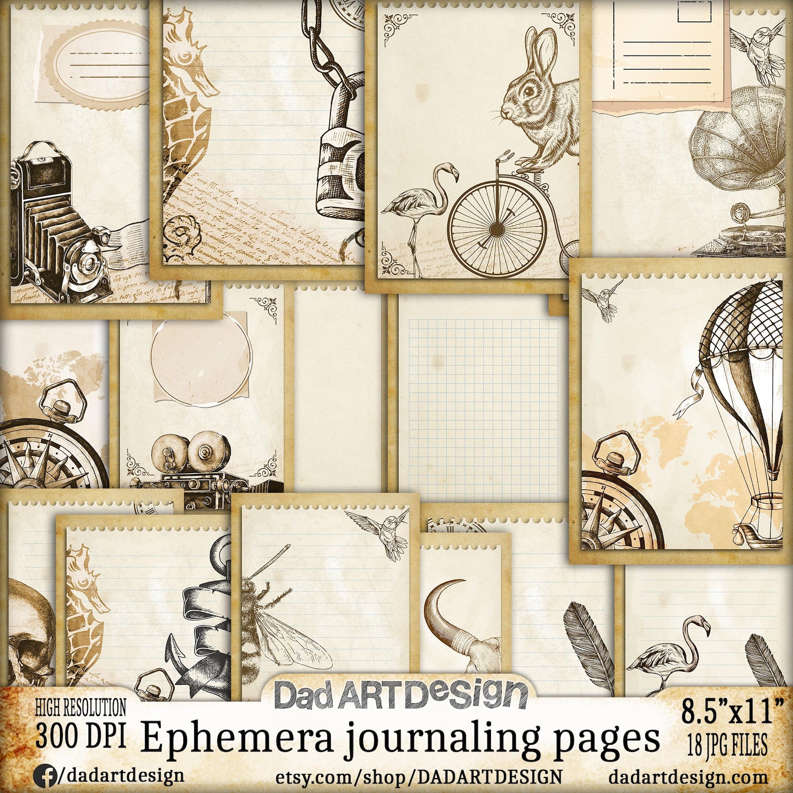 EPHEMERA Vintage Journaling Pages Digital Paper Pack - Etsy