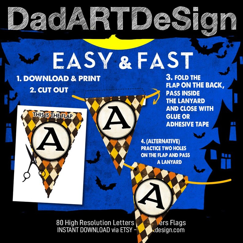Halloween Pennant Banner Printable Vintage Alphabet Instant Download 74 ...