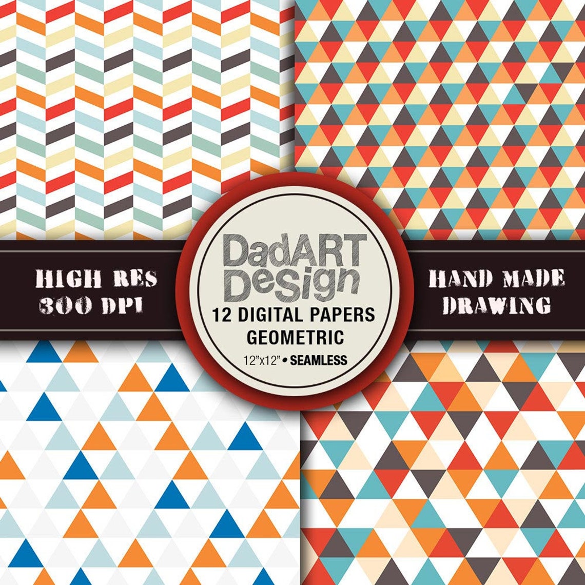 Geometric Digital Paper 12 Sheets Instant Download | Etsy