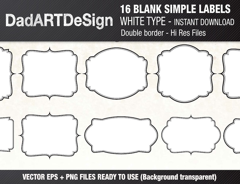Simple Blank Labels With Double Border, 16 PNG HR Files Ready to Use ...