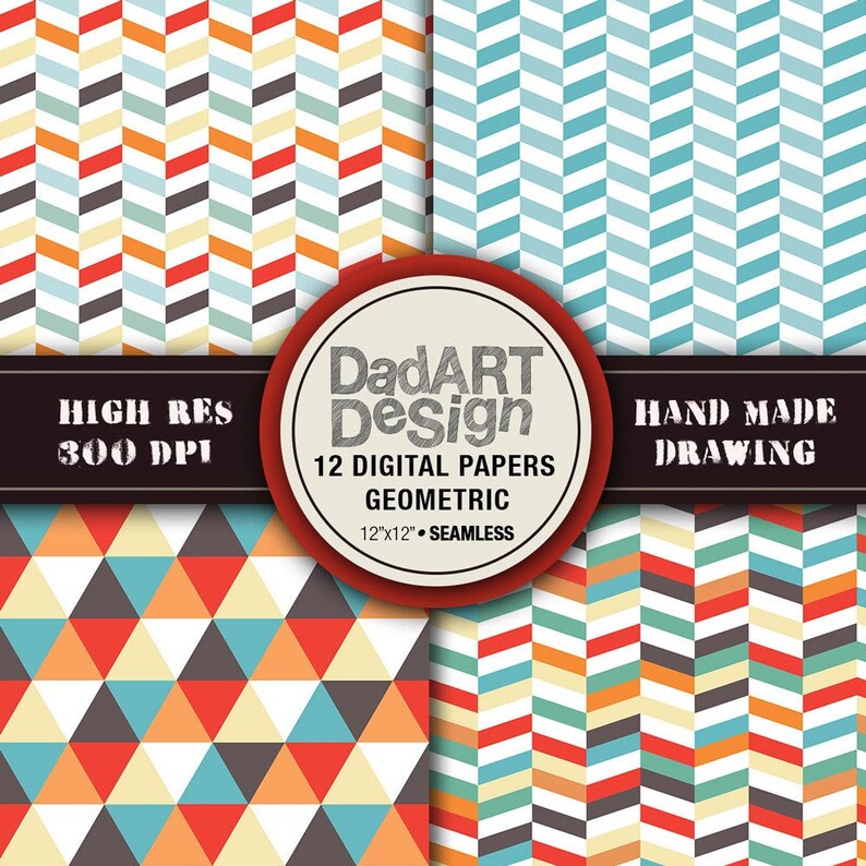 Geometric Digital Paper - 12 Sheets Instant Download - Etsy