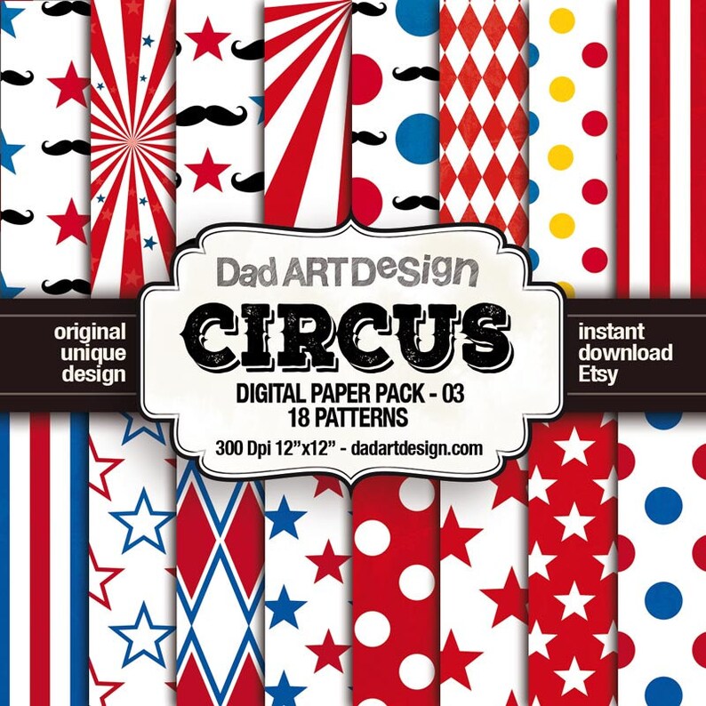 Circus Patterns Digital Paper Pack 03 - Wall Paper - Background ...