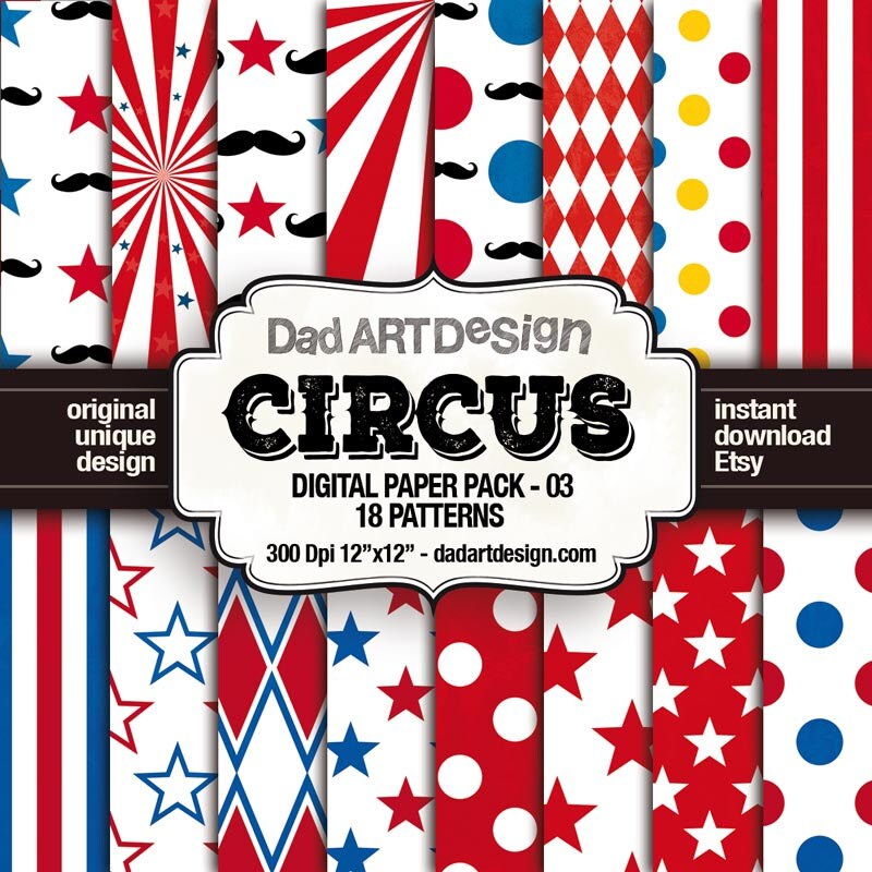 Circus Patterns Digital Paper Pack 03 - Wall Paper - Background ...