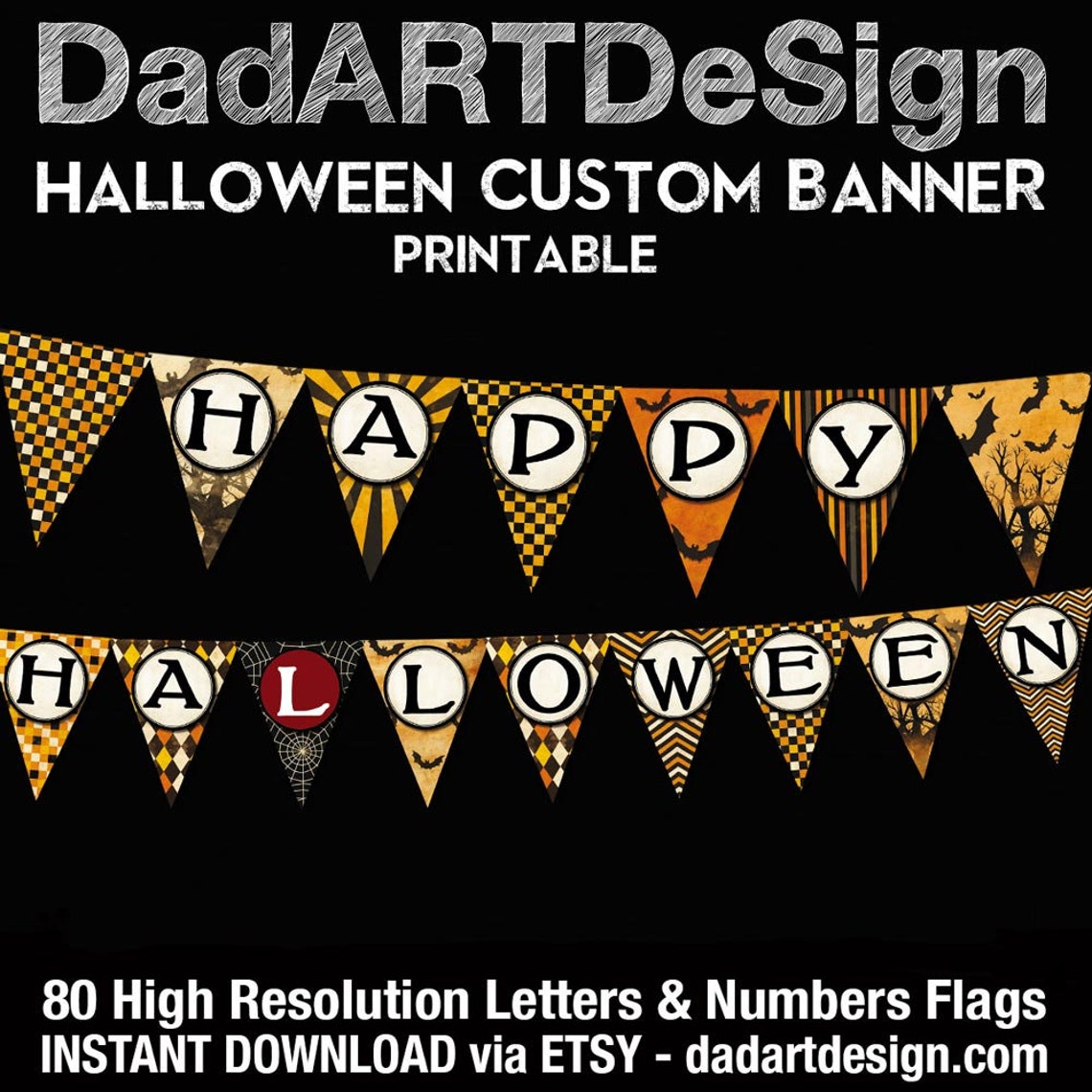 Halloween Pennant Banner Printable Vintage Alphabet | Etsy