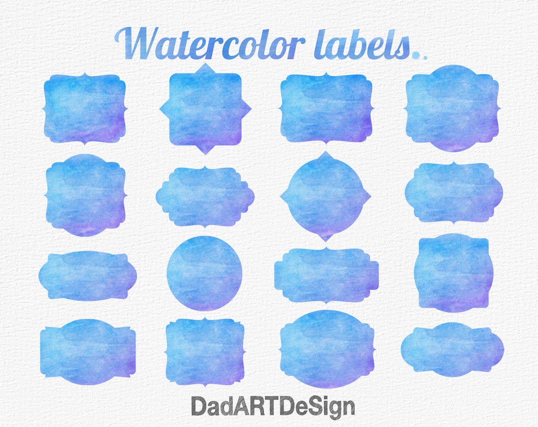 Blue Watercolor Labels, Hand Drawn, 16 PNG Hi Res Files Ready to Use - Etsy